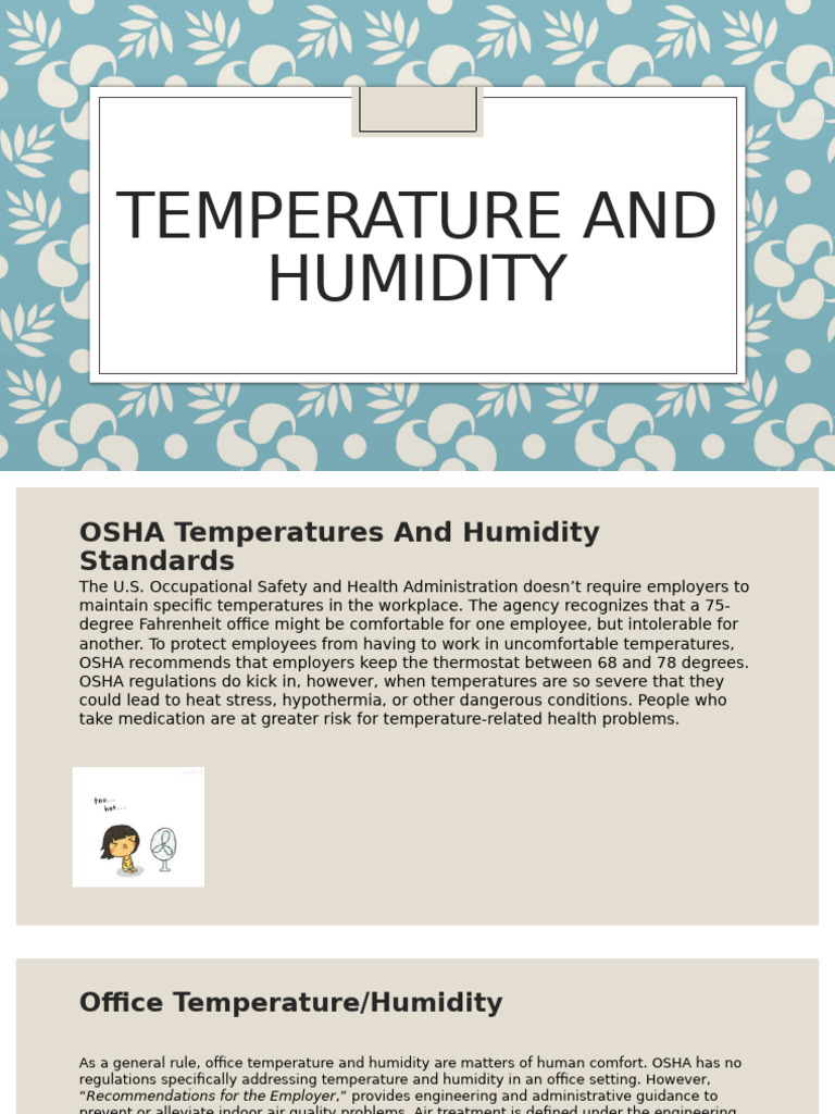 TEMPERATURE AND HUMIDITY | PDF | Hypothermia | Occupational Safety And ...