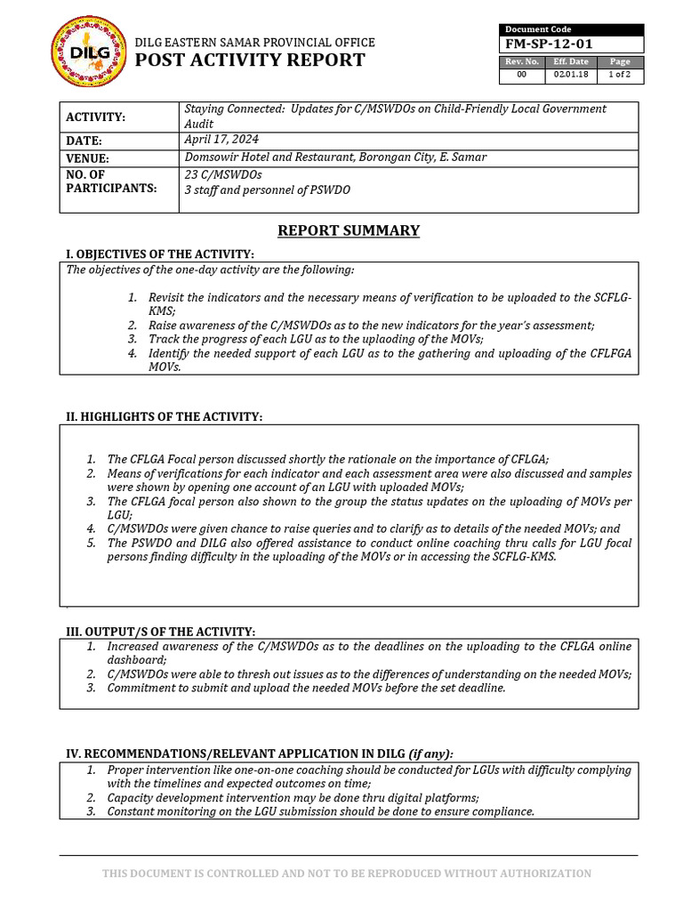 PAR ON CFLGA FOR MSWDOs | PDF