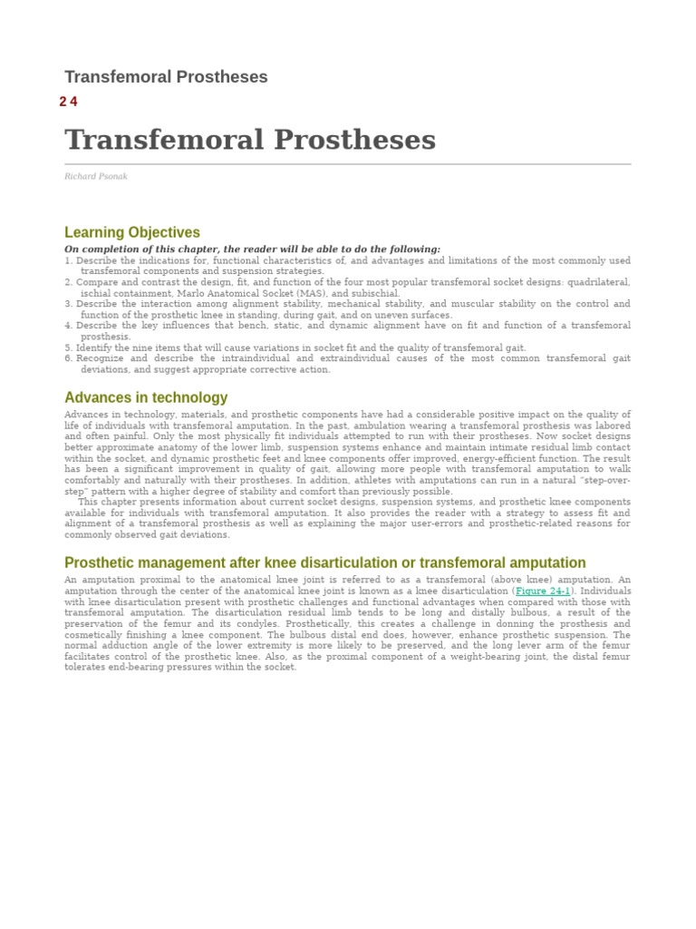 Transfemoral Prostheses Overview and Design | PDF | Prosthesis | Amputation