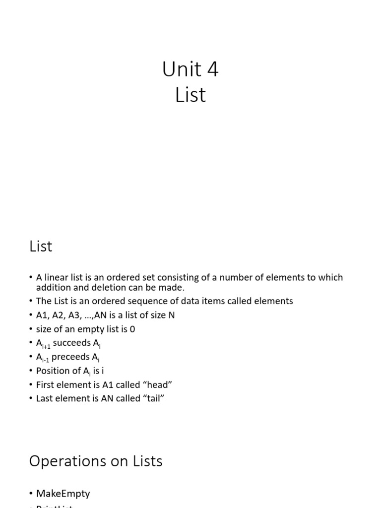 CACS201 Unit 4 - List | PDF