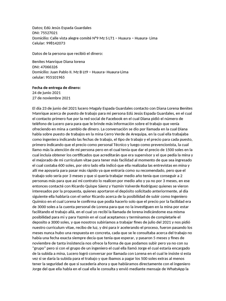 Testimonio para Carta Notarial | PDF