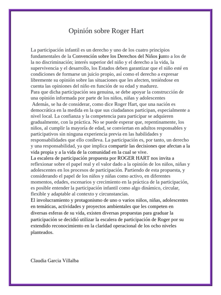 Opinion Sobre Roger Hart. | PDF | Estilo de vida