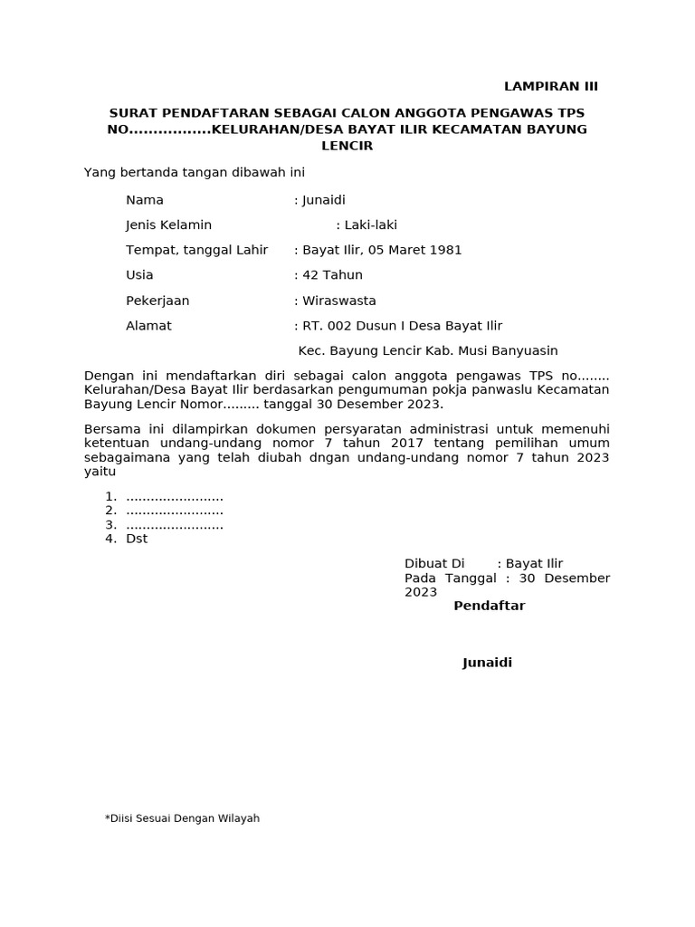 Lampiran III Calon Aggota Tps 2024 | PDF