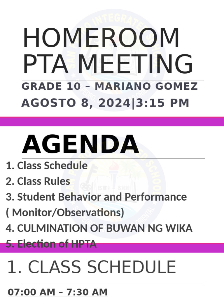 Homeroom Pta Meeting | PDF
