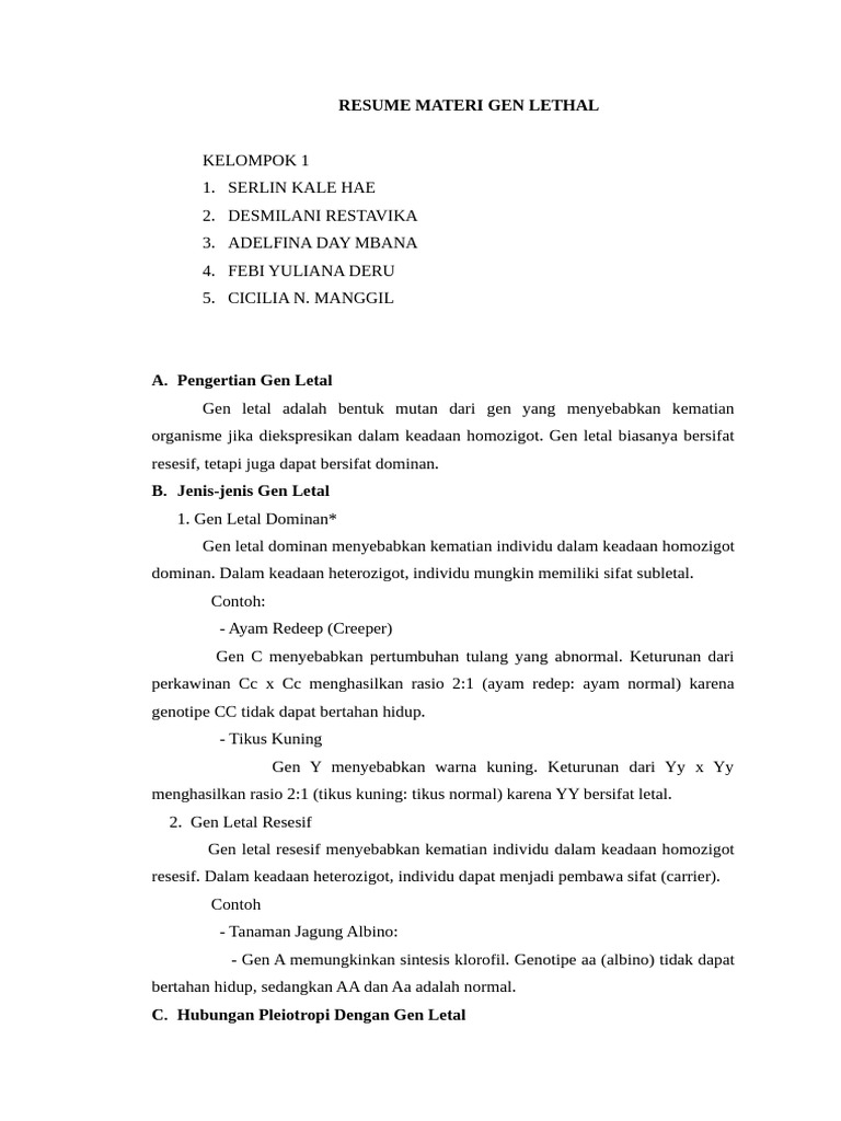RESUME MATERI GEN LETHAL | PDF