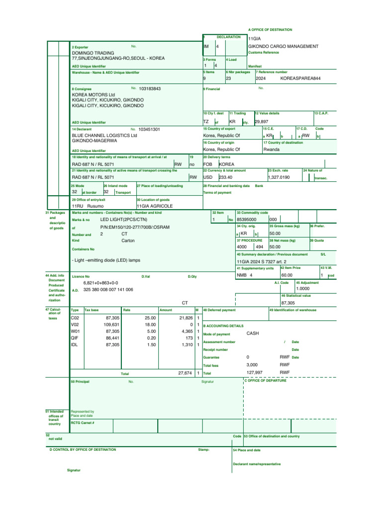 Customs Declaration for Transport Items | PDF | Trade