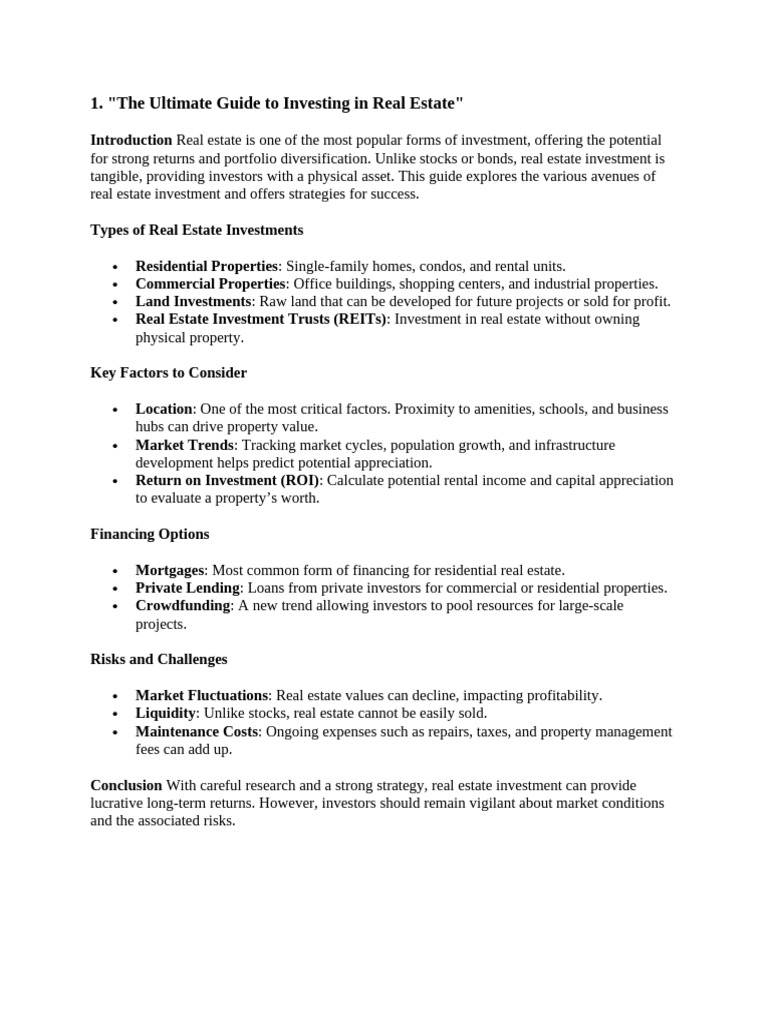 The Ultimate Guide To Investing In Real Estate Pdf