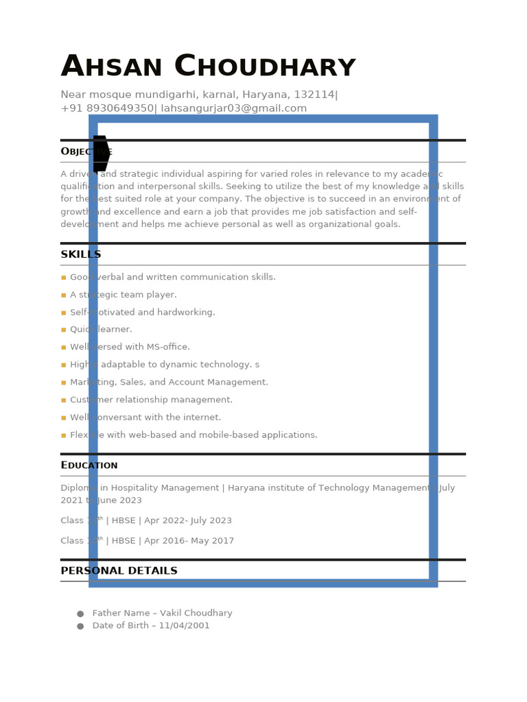CV Ahsan Choudhary | PDF | Career & Growth