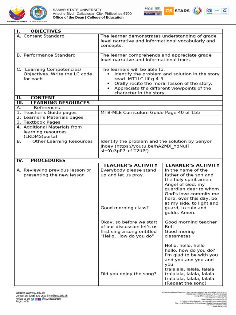 Detailed Lesson Plan Format Hazel | PDF | Learning | Teachers