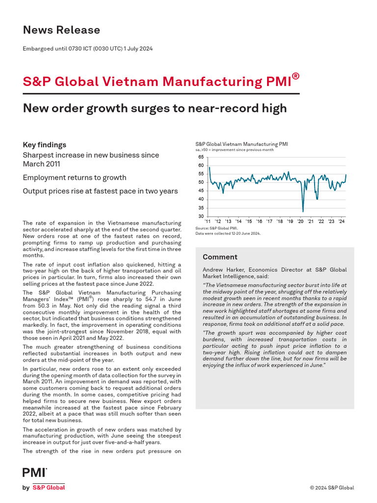 Vietnam PMI report 1July24 | PDF | Inflation | Economies