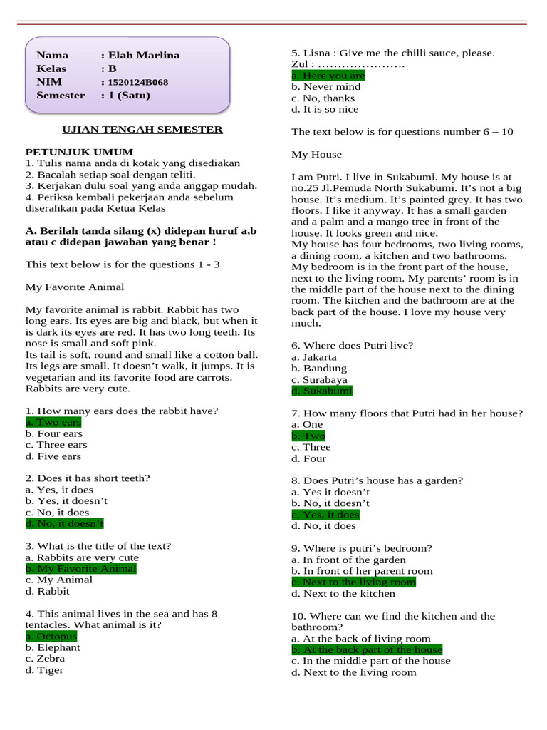 UTS Bahasa Inggris Elah Marlina | PDF