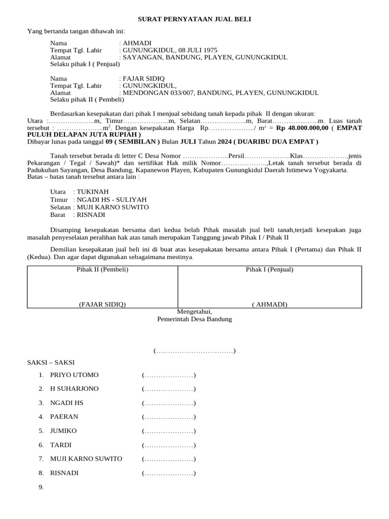 Surat Pernyataan Jual Beli | PDF