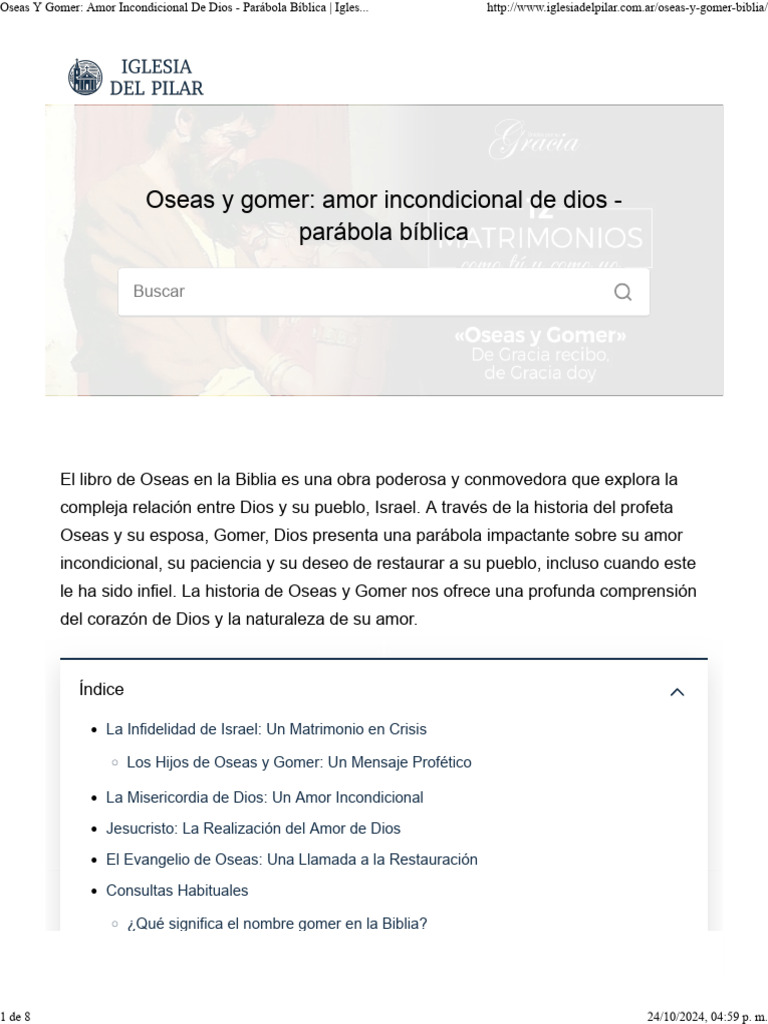 Oseas Y Gomer_ Amor Incondicional De Dios - Parábola Bíblica _ Iglesia Del Pilar | PDF | Amor ...
