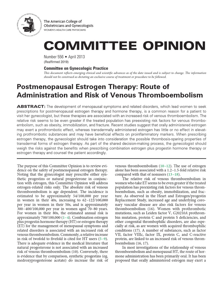 Estrogen Therapy and Venous Thromboembolism Risks | PDF | Hormone ...