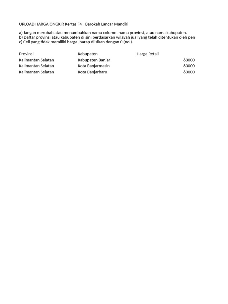 Template Harga Produk Kertas F4 - Barokah Lancar Mandiri | PDF