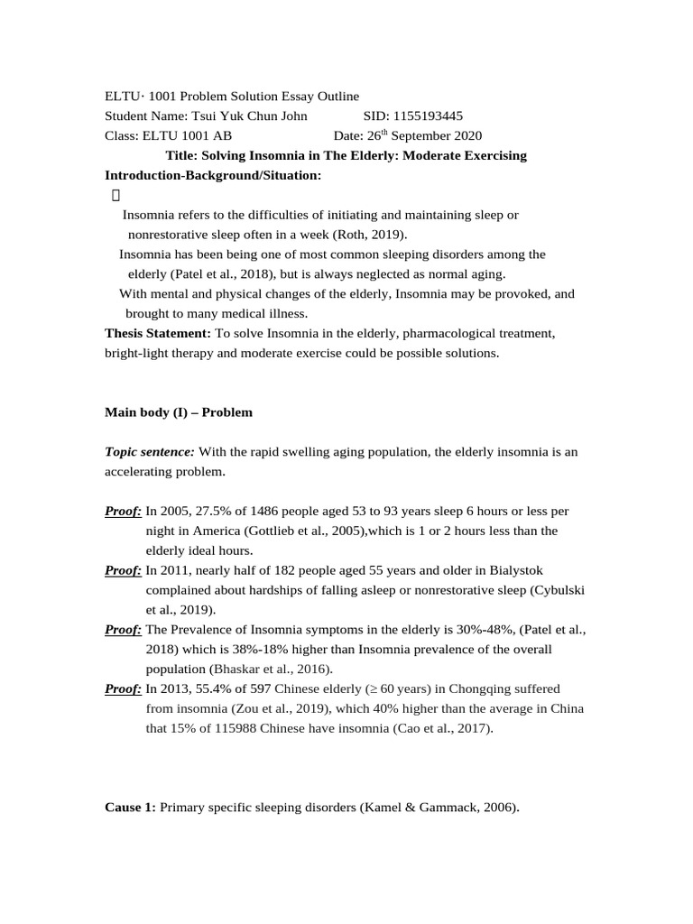 1001AB - 1155193445 - Tsui Yuk Chun John - PSEoutline | PDF | Insomnia | Sleep