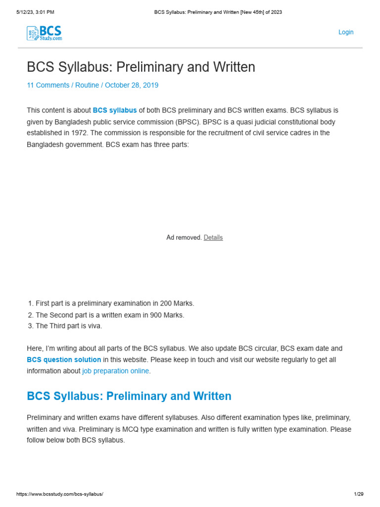 BCS Syllabus_ Preliminary and Written [New 45th] of 2023 | PDF | International Relations ...