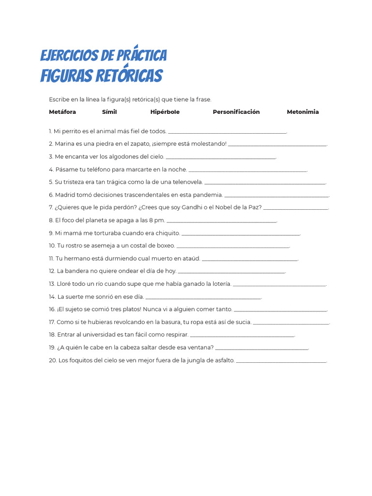 Ejercicios de Figuras Retóricas | PDF | Juegos y actividades