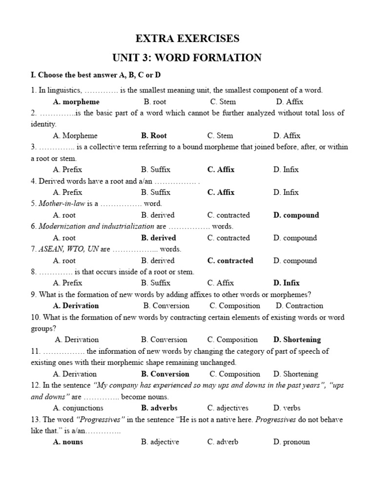 Unit 3 - Word Formation | PDF | Word | Morphology (Linguistics)