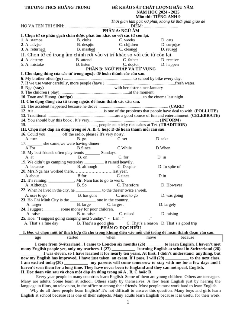 De KSCL Dau Nam Tieng Anh 9 de 2 | PDF | Supermarket