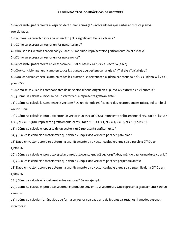 2. Preguntas teóricas de Vectores | PDF
