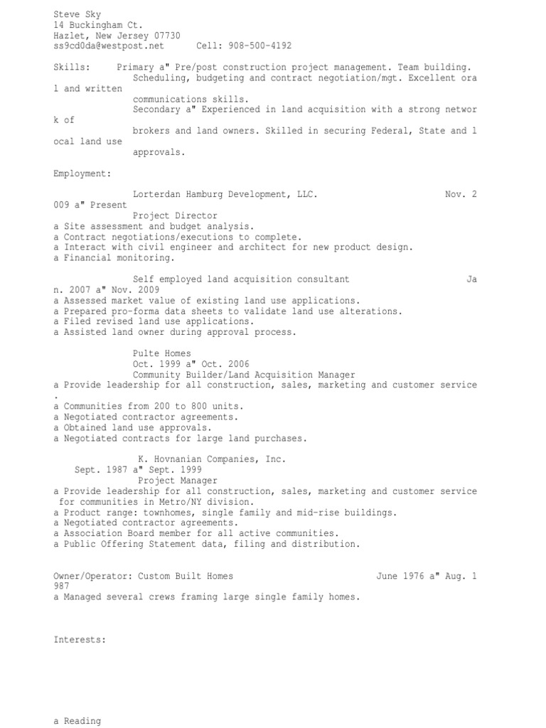 Construction Manager or Construction Project Director or V.P. of | PDF ...