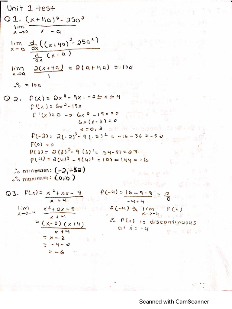 Unit 1 Test Calculus | PDF