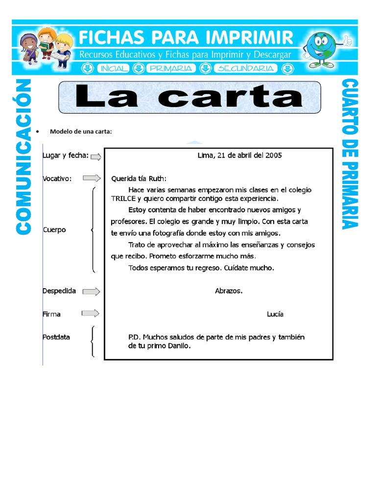 Ficha Que Es Una Carta Para Cuarto de Primaria | PDF