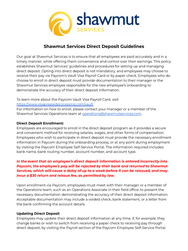 Direct Deposit Guidelines | PDF | Employment | Paycheck