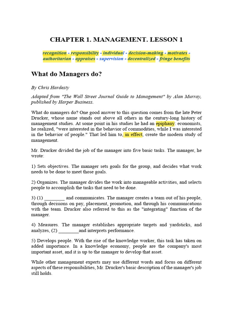 Chapter 1 Management Lesson 1 | PDF | Business | Psychological Theories