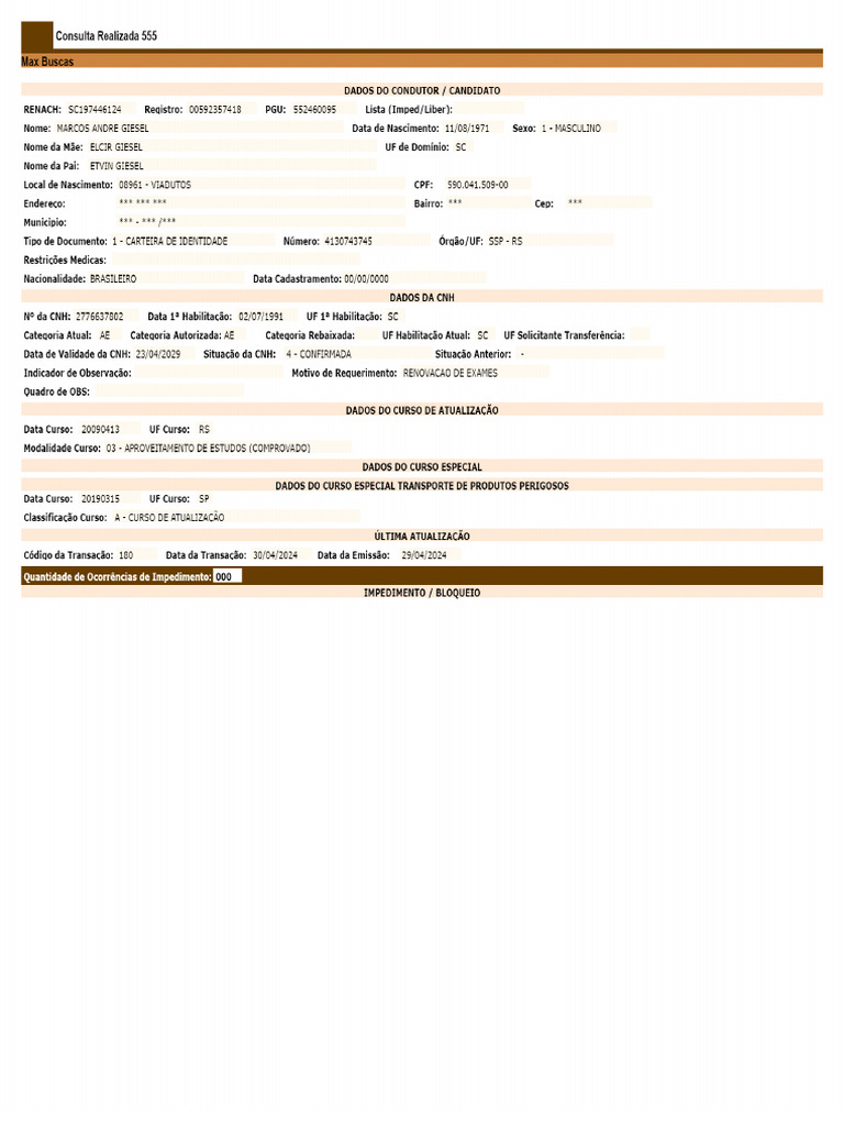 Dados RG Marco Andre | PDF