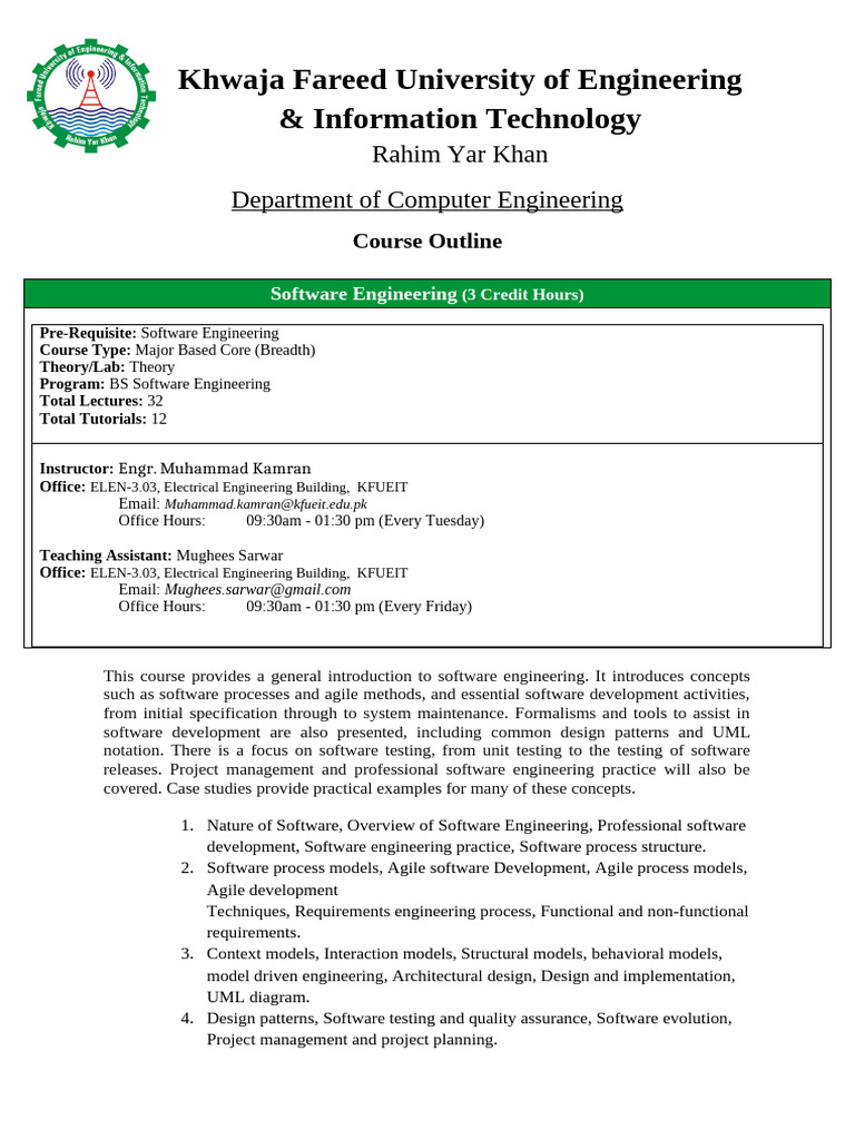 Software Engineering Course Outline | PDF | Software | Engineering