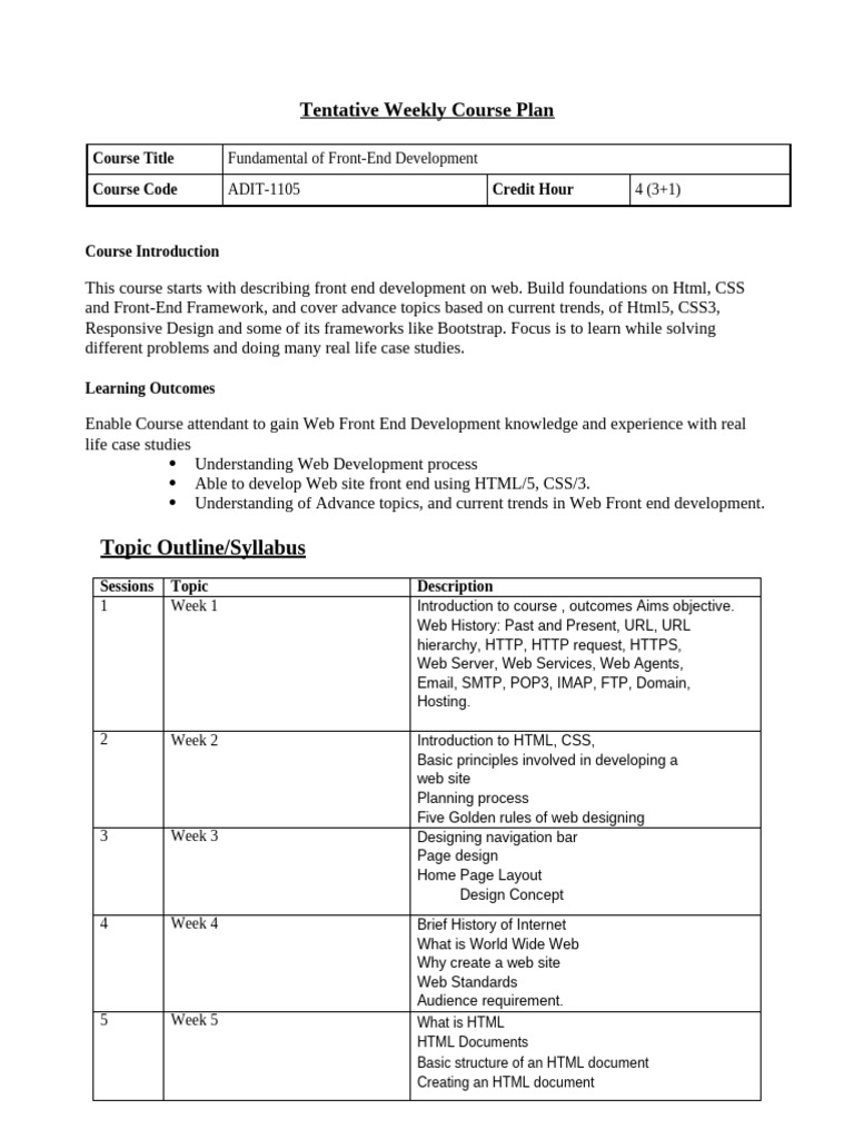 ADIT-1105 - Front End Development Course Outline | PDF | World Wide Web ...