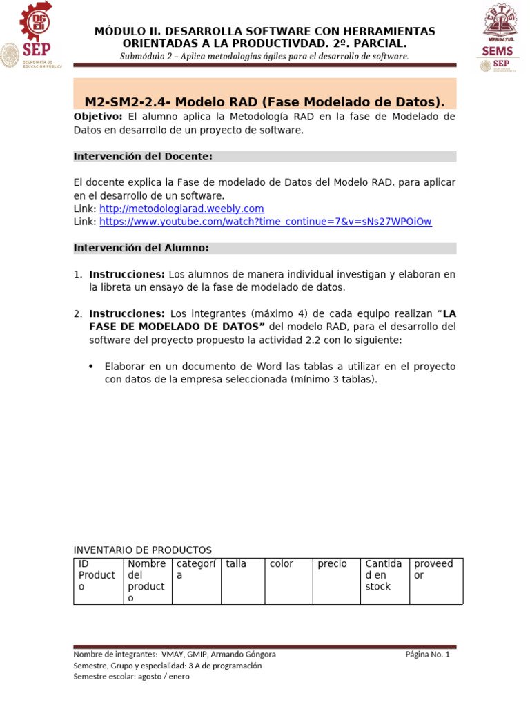 VMAY-M2-SM2-2.4-Modelo RAD (Fase Modelado de Datos | PDF | Software | Ingeniería de software