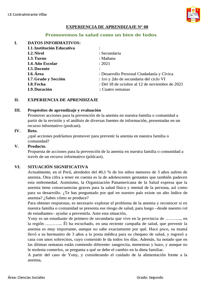 Esperiencia 8 DPCC | PDF | Evaluación | Aprendizaje