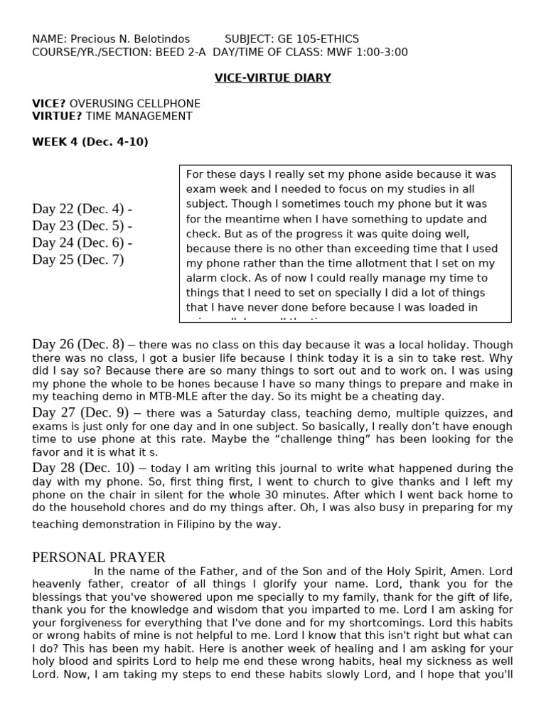 Vice Virtue Journal BEED 2A 2B | PDF | God The Father | Religious Belief And Doctrine