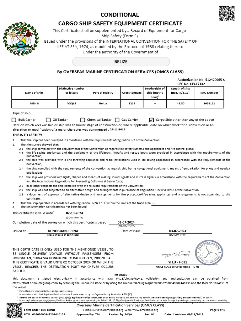 Msn 8 Cec17132 Cond Belize | PDF | Ships | Shipping