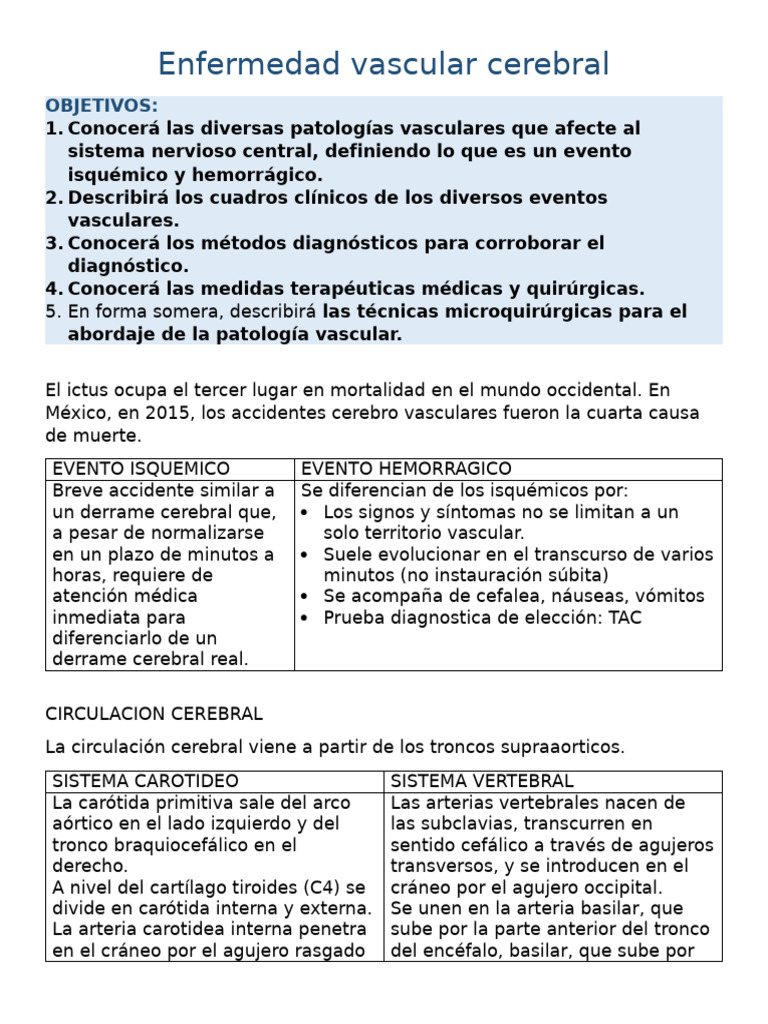 ENFERMEDAD VASCULAR CEREBRAL | PDF | Carrera | Isquemia