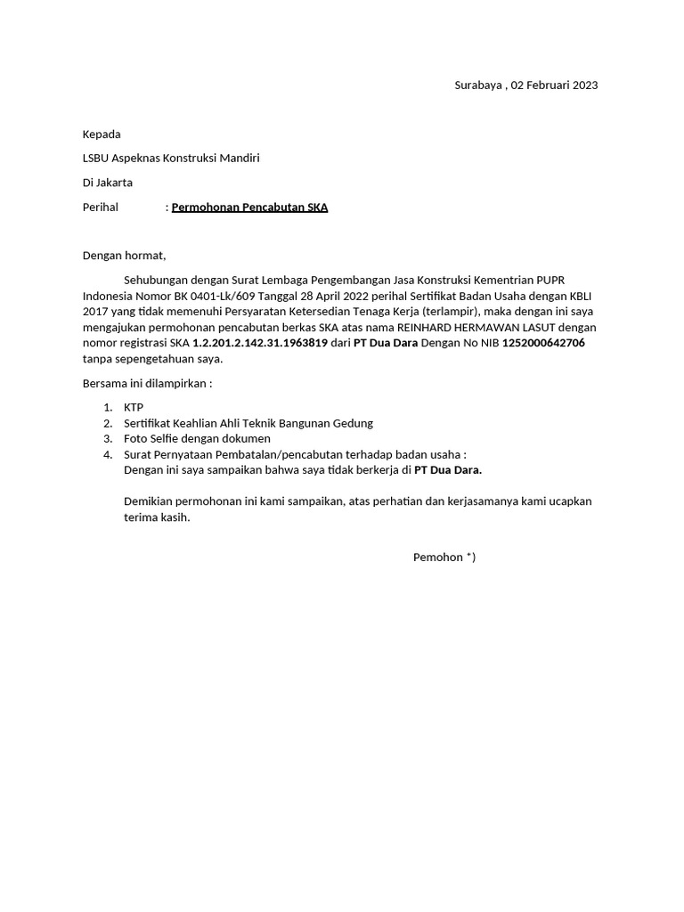 Contoh Pencabutan Ska Reinhard | PDF