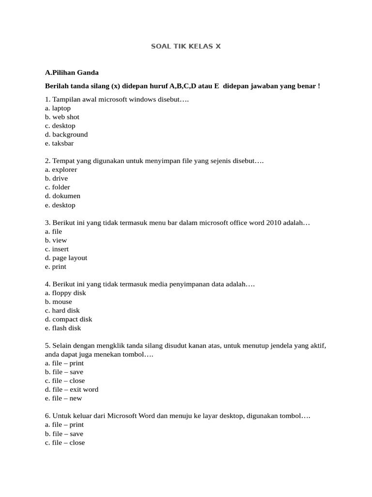 Soal Uas TIK Kelas 10 | PDF | Seni | Komputer