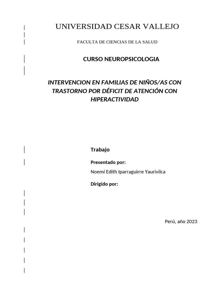 Proyecto Tdah Revision | PDF | Desorden hiperactivo y deficit de atencion | Conceptos psicologicos