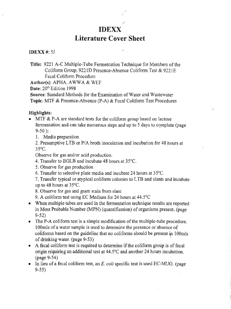 APHA (2012) 9221 B ตรวจColiform | PDF