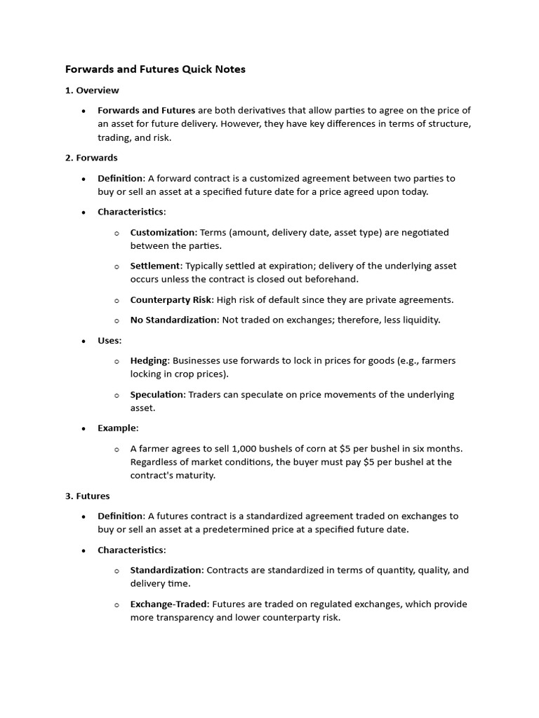 Forwards and Futures Quick Notes | PDF | Futures Contract | Derivative ...