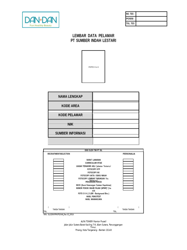Lembar Data Pelamar (SIL) | PDF