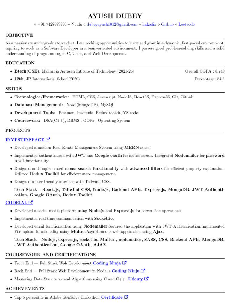 Ayush Dubey Resume | PDF