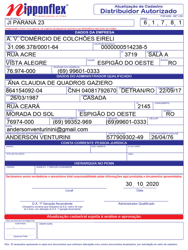 FORMULARIO EM BRANCO NIPPONFLEX PREENCHIDO NOVO 30-10-2020 | PDF | Brasil