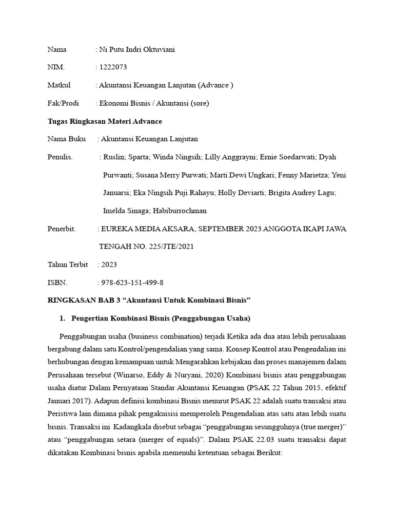 Ringkasan Materi Advance - Ni Putu Indri Oktuviani - 12220073 | PDF ...