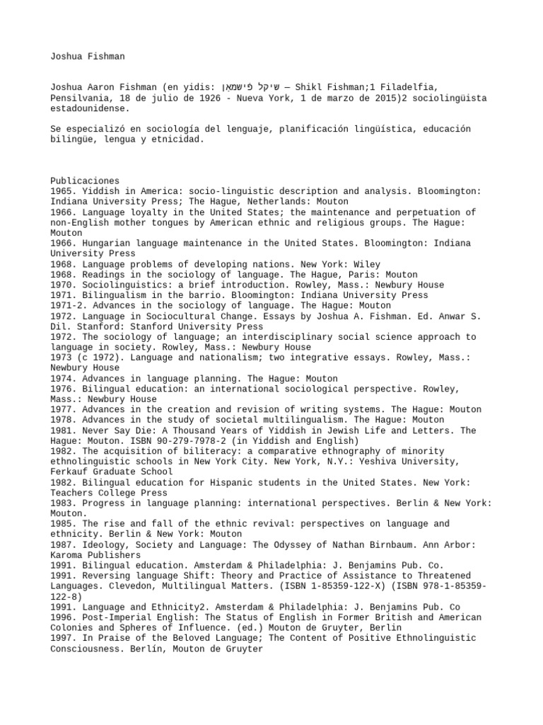 Joshua Fishman | PDF | Cultural Assimilation | Human Communication