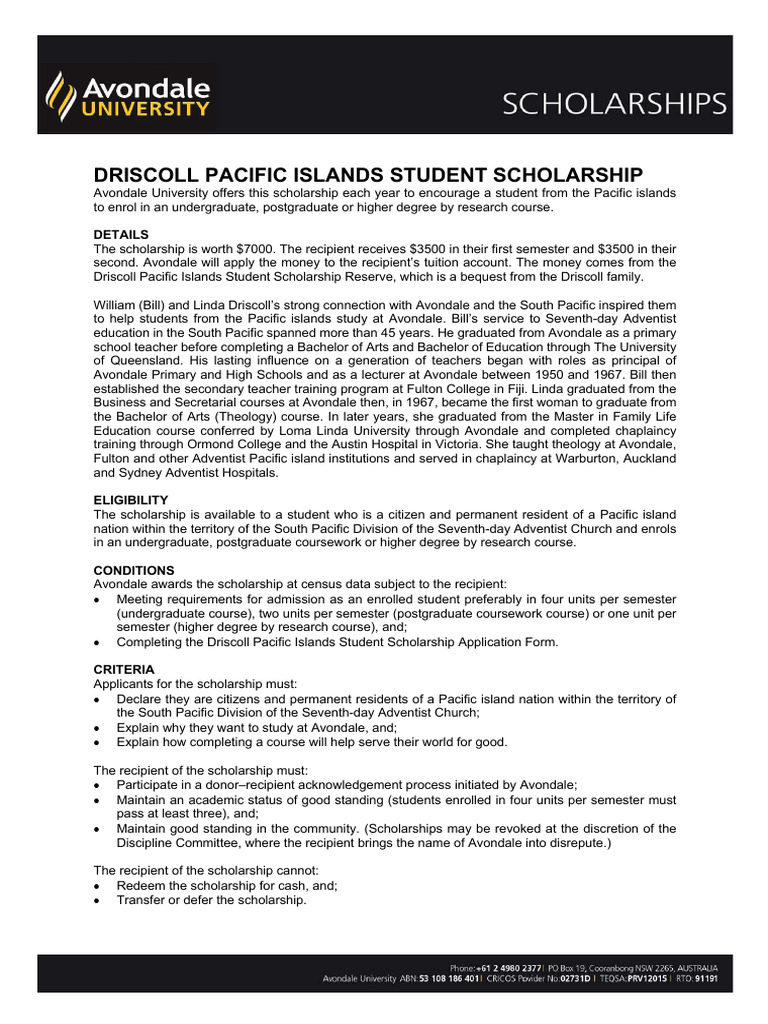 Driscoll Pacific Island Student Scholarship | PDF | Postgraduate ...