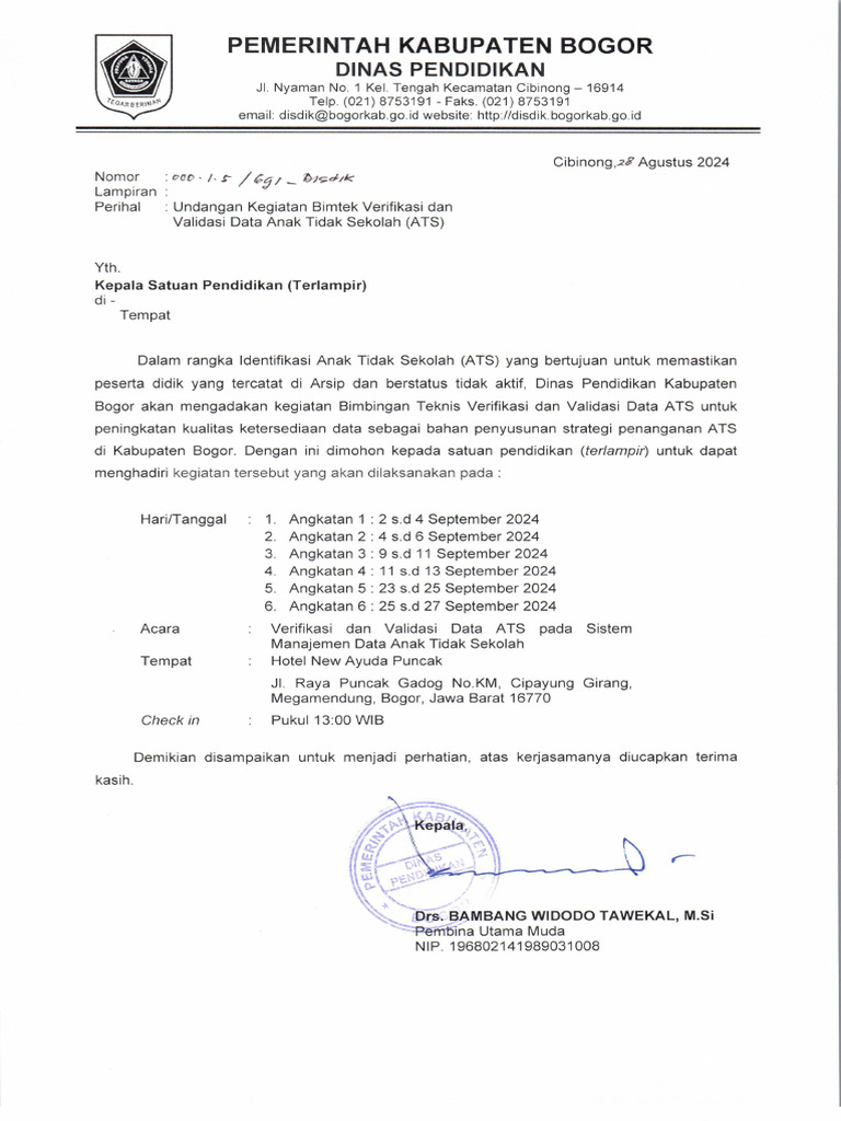 Surat Undangan Bimtek Ats 2024 | PDF